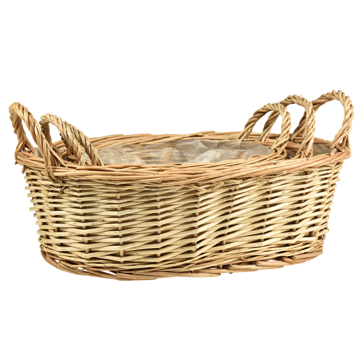 Plant basket set of 3 willow oval with foil | Floristik24