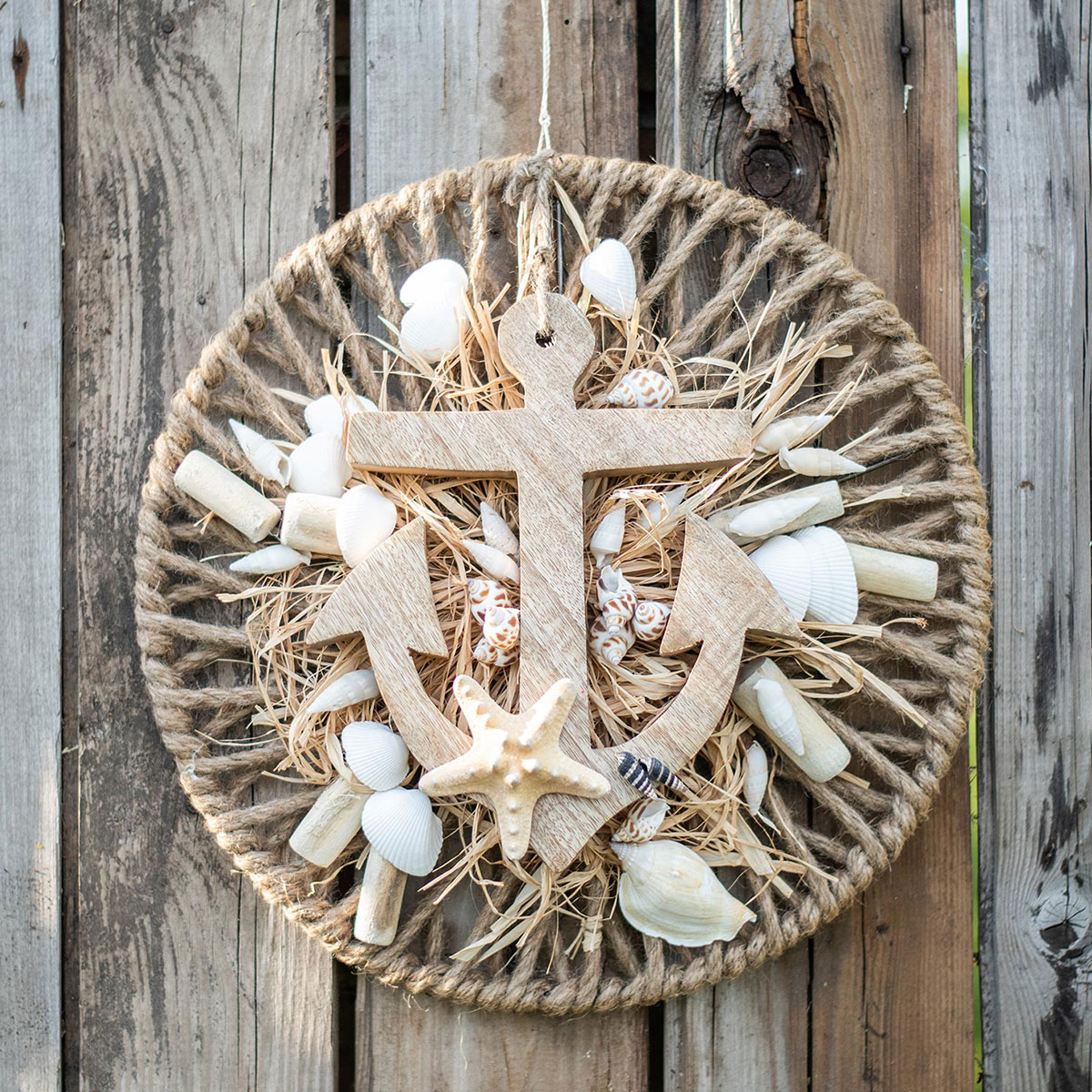 Floristik24.co.uk Hanging Anchor Mango Wood Nautical Hanger Natural H24.5cm