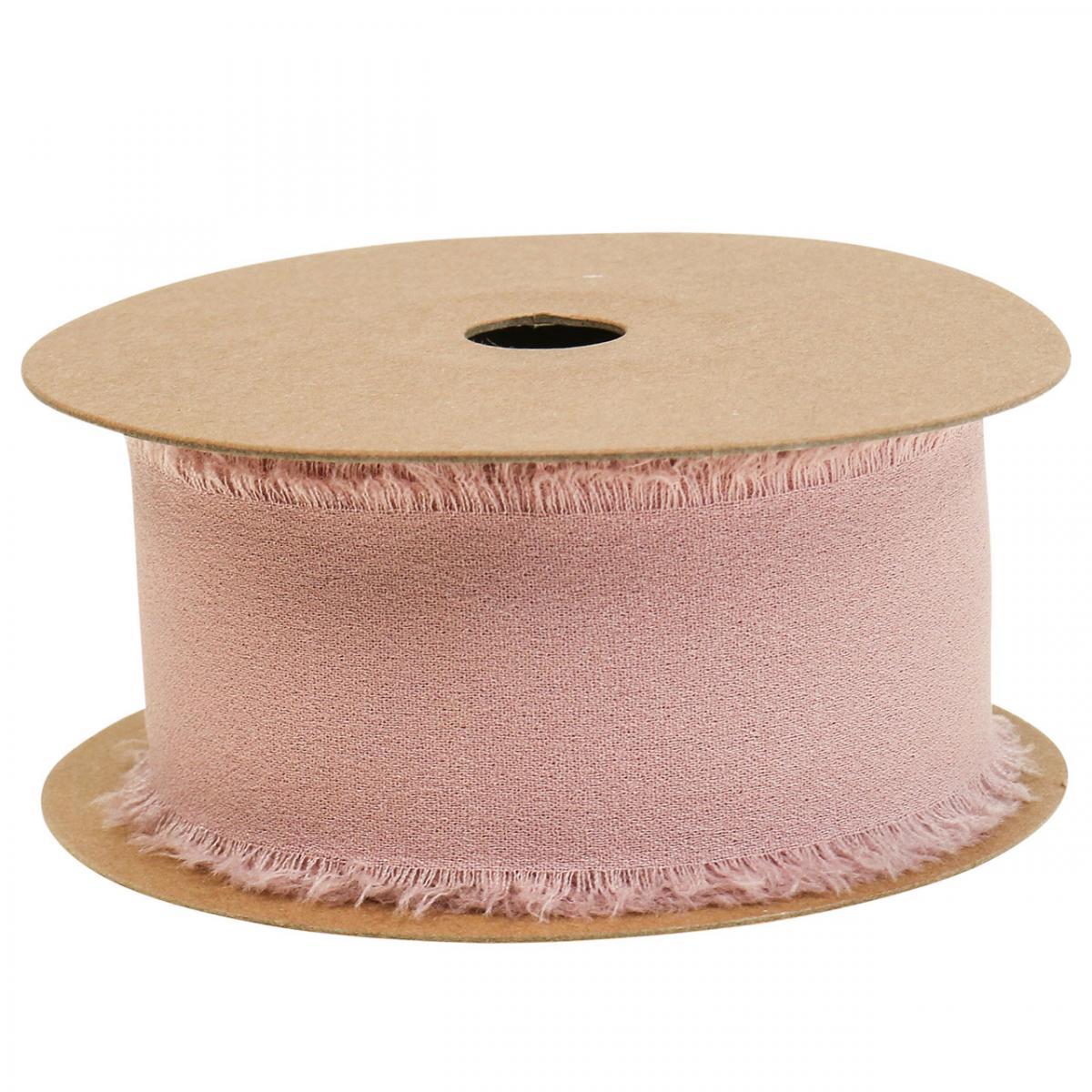 Floristik24.co.uk Chiffon ribbon pink fabric ribbon with fringes 40mm 15m