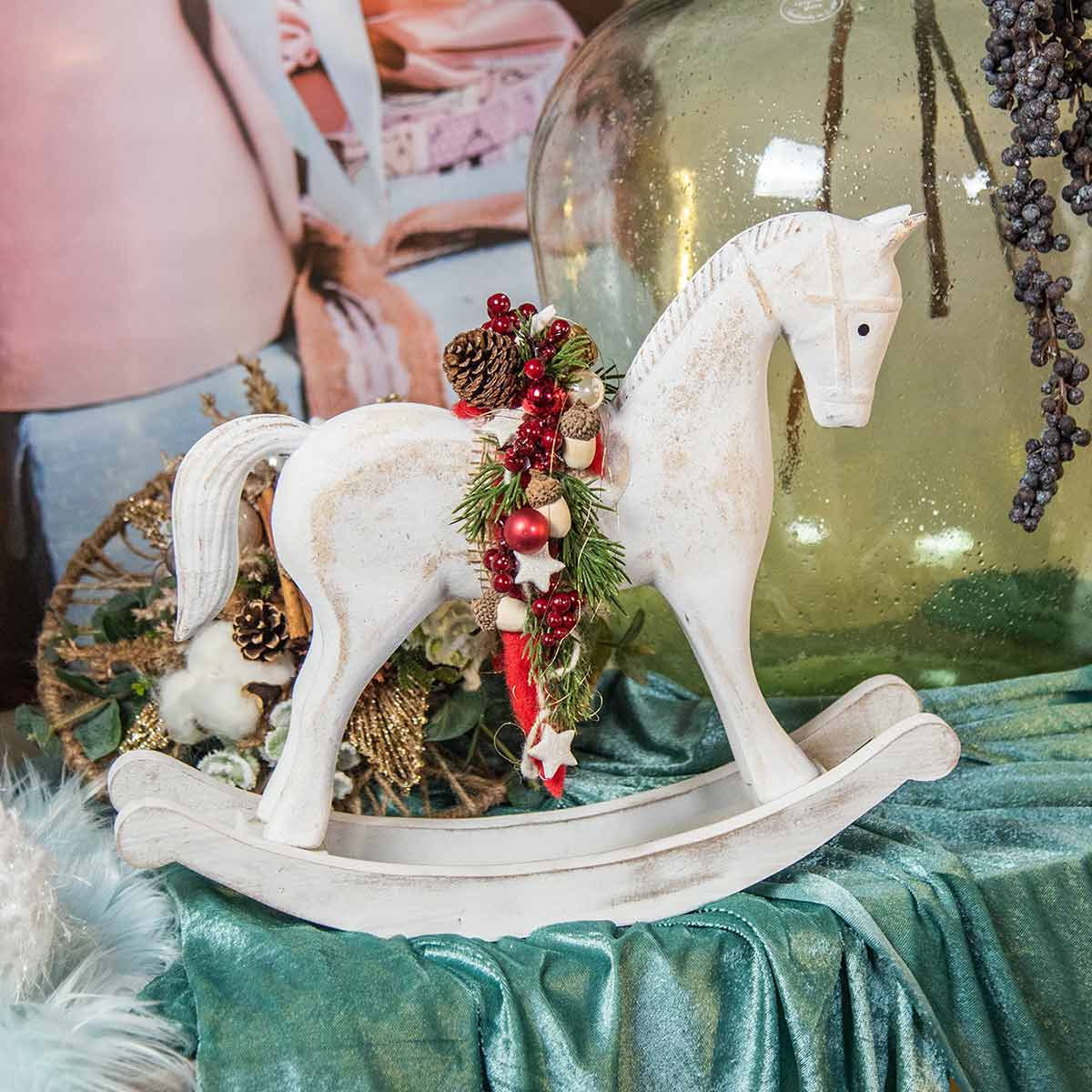 Floristik24.co.uk Decorative rocking horse Christmas white brown ...