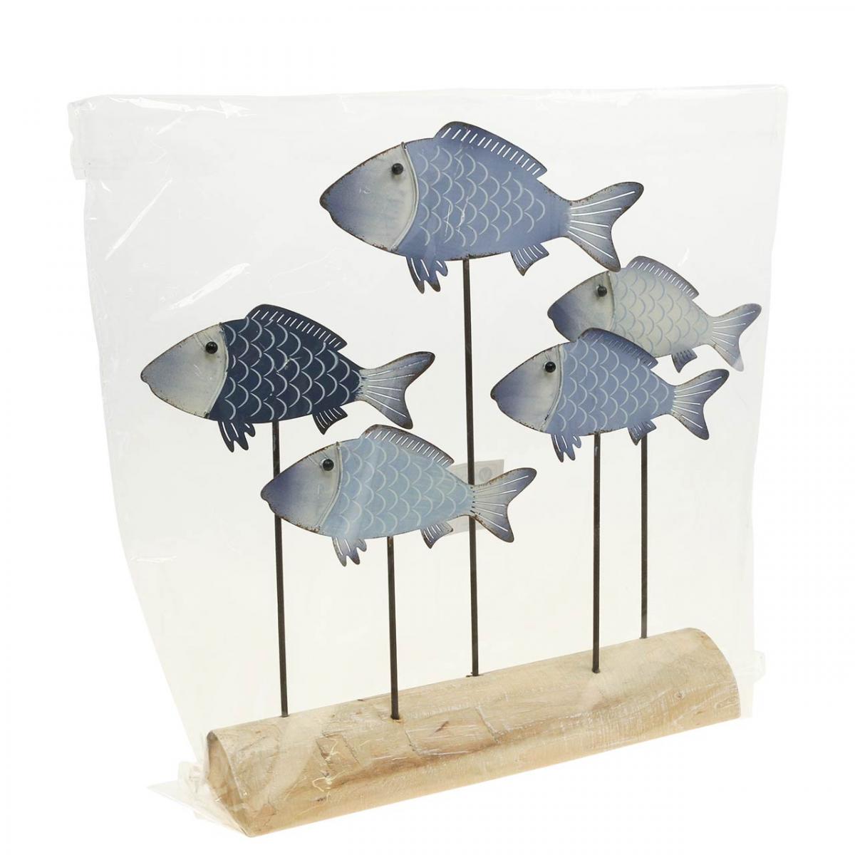 Floristik24.co.uk Shoal of fish deco metal fish on wooden base 32×7× ...