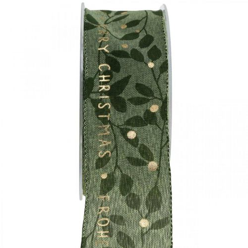 Floristik24.co.uk Christmas ribbon with saying green 40mm 20m