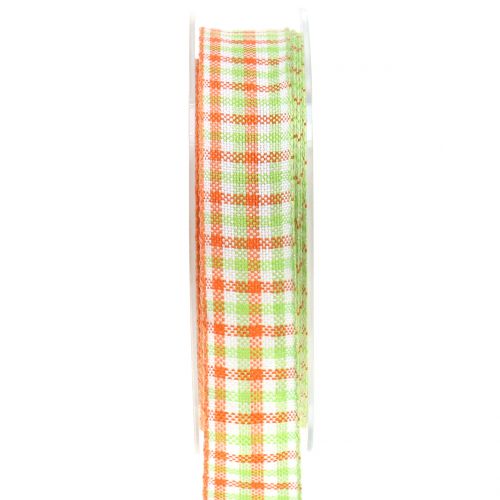 Floristik24.co.uk Checkered Ribbon Green/Orange 25mm 15m