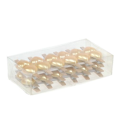 Floristik24.co.uk Wooden staple Heart Gold 3.5cm 24pcs