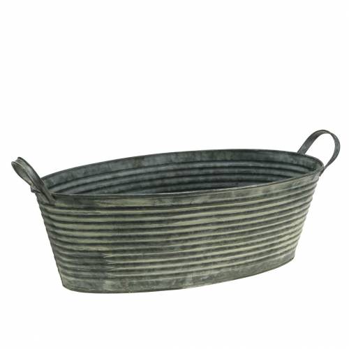 Floristik24.co.uk Zinc bowl with handles oval striped gray, cream ...